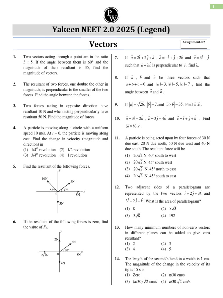 Vectors Assignment 02 (Only PDF) Yakeen NEET 2.0 2025 | PDF | Force ... Vectors Assignment 02 (Only PDF) Yakeen NEET 2.0 2025 | PDF | Force ...