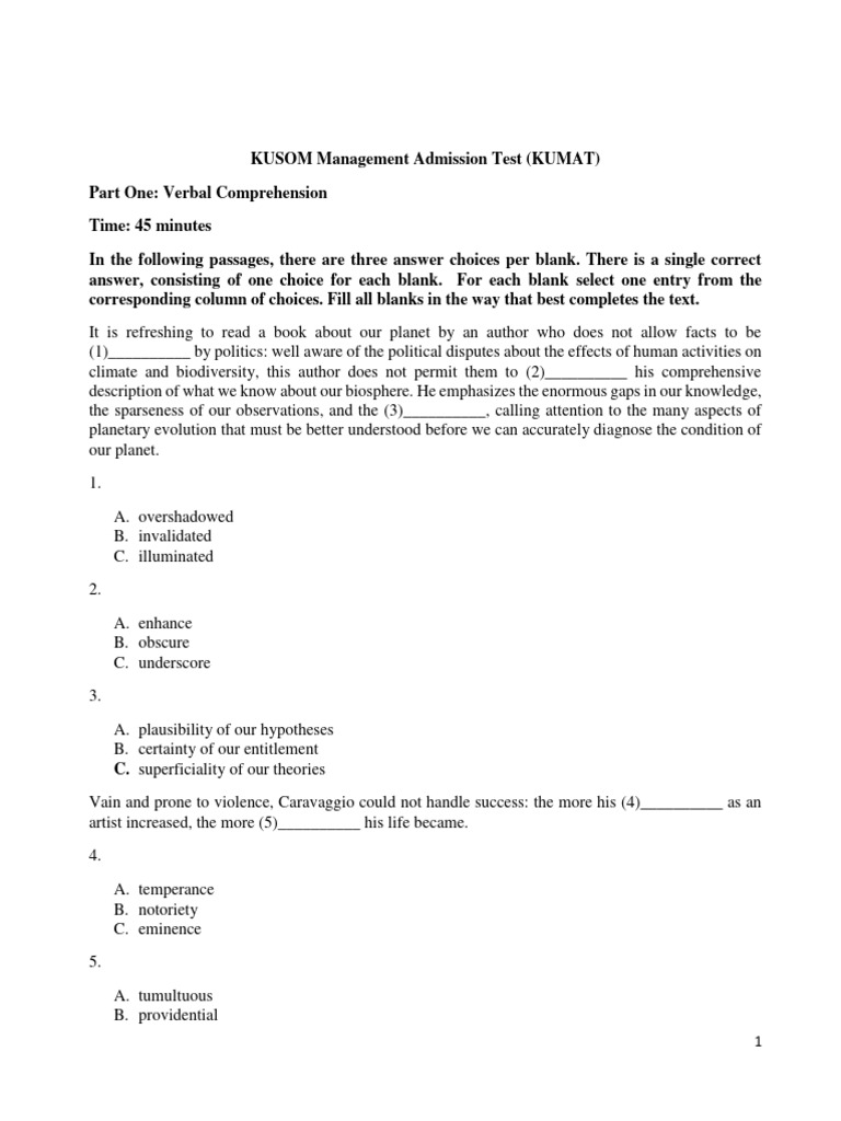 KUSOM Management Admission Test Overview | PDF | Carbon Sequestration ...