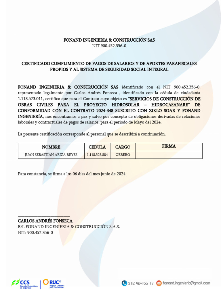 Formato Certificación de Pagos Salariales | PDF