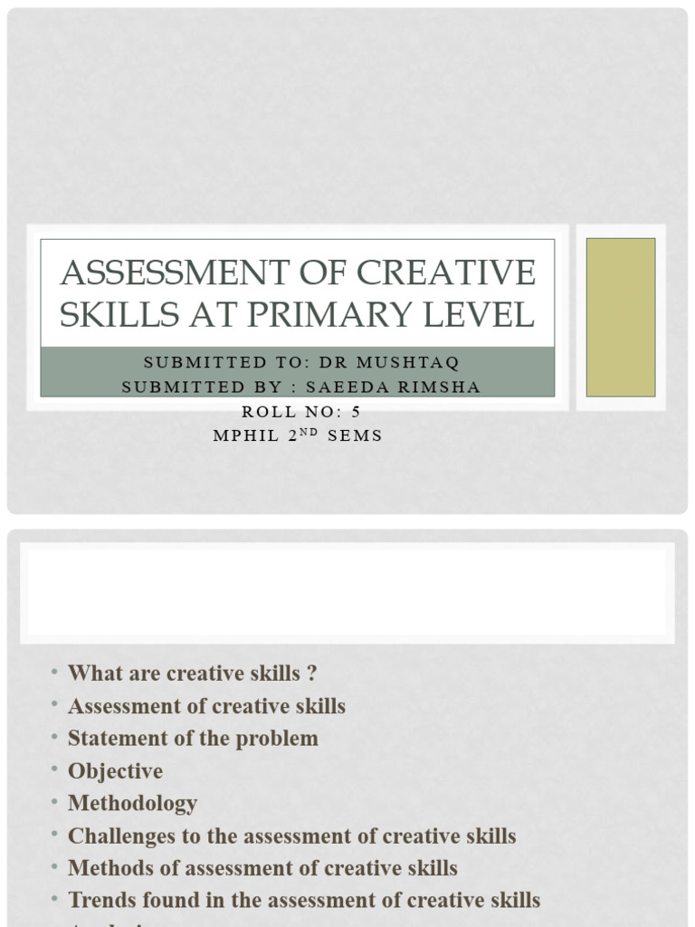 Assessment of Creative Skills at Primary Level | PDF | Creativity | Thought