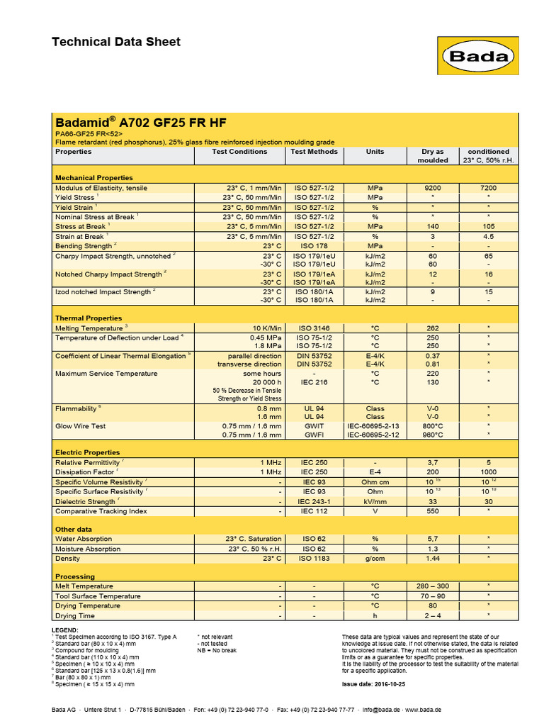 Badamid A702 GF25 FR HF | PDF | Strength Of Materials | Deformation ...