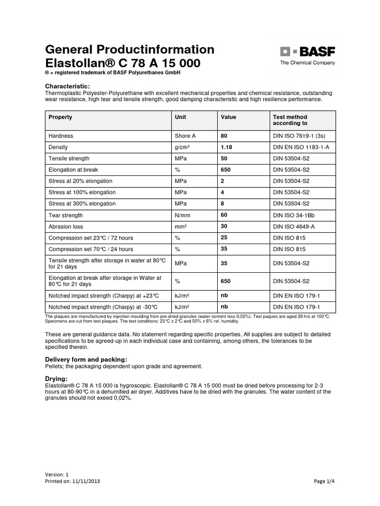 Basf - Elastollan C 78 A 15 000 - Tds-En - 11-11-2013 | PDF | Applied And Interdisciplinary ...