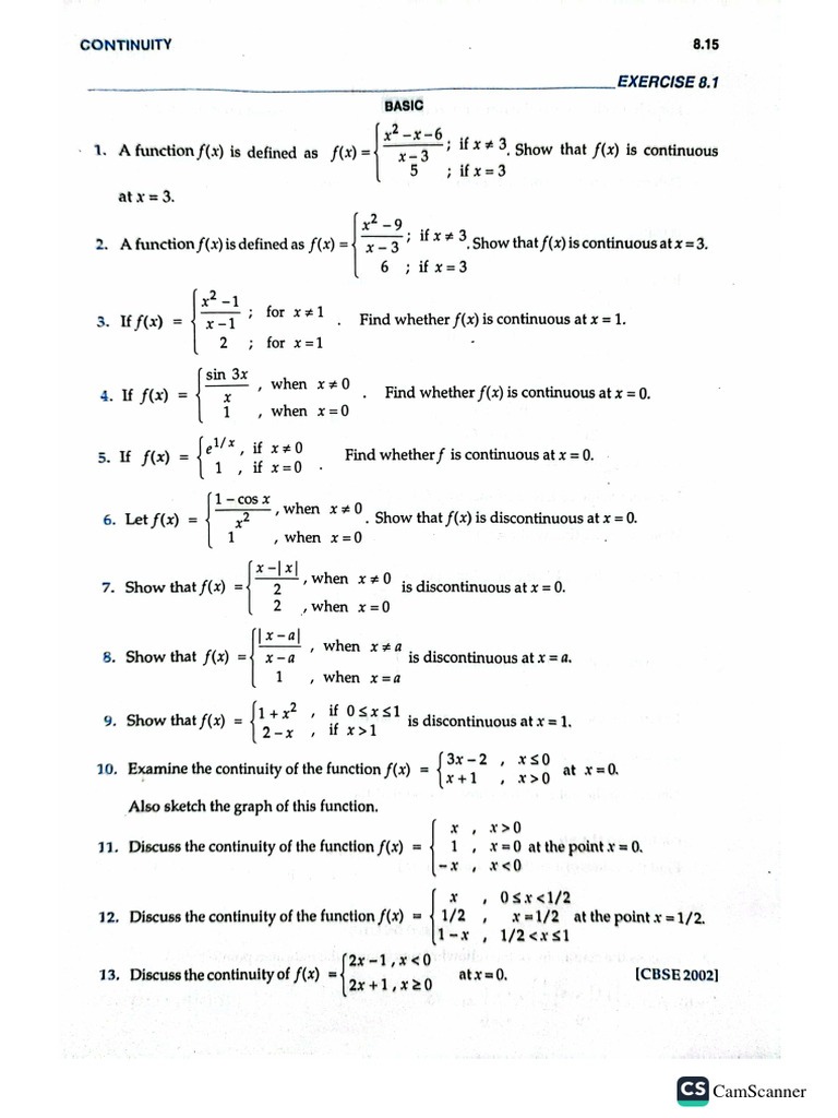 Continuity Class 12 Rd Sharma | PDF
