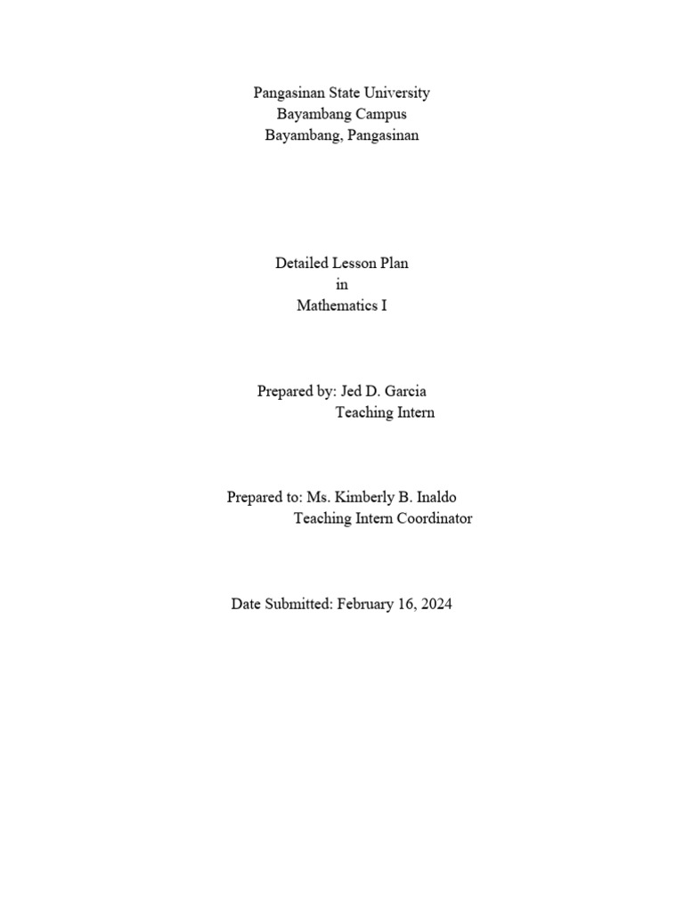 Garcia, Jed D - BEE-EGE IV-1 - Detailed Lesson Plan | PDF | Teachers ...