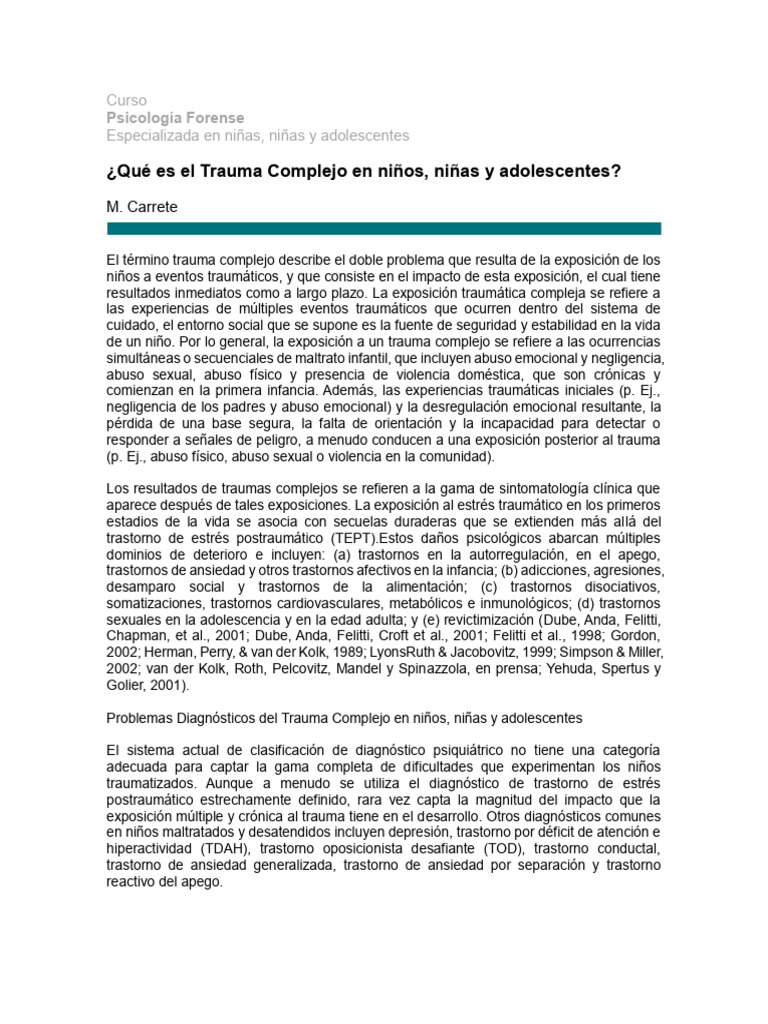 Trauma Complejo en Infancia y Adolescencia | PDF | Trastorno de estrés ...