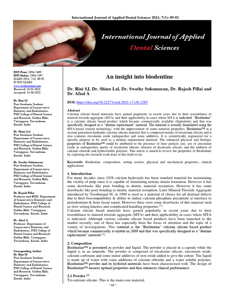 An Insight Into Biodentine | PDF | Dentin | Tooth
