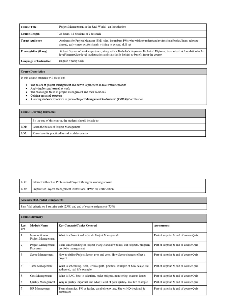 Project Management - Course Outline | PDF | Project Management | Human ...