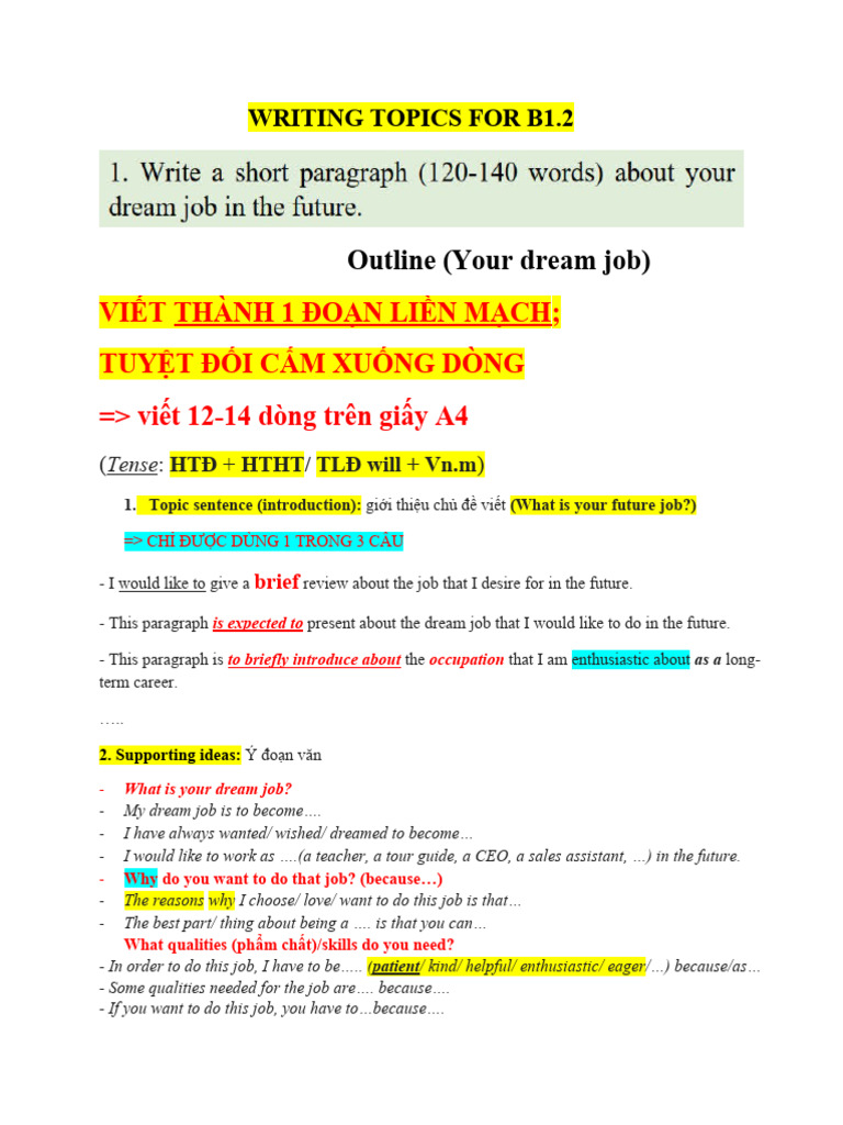 WRITING CUỐI KỲ - 3 TOPICS FOR B1.2 (HK I 2023-2024) | PDF