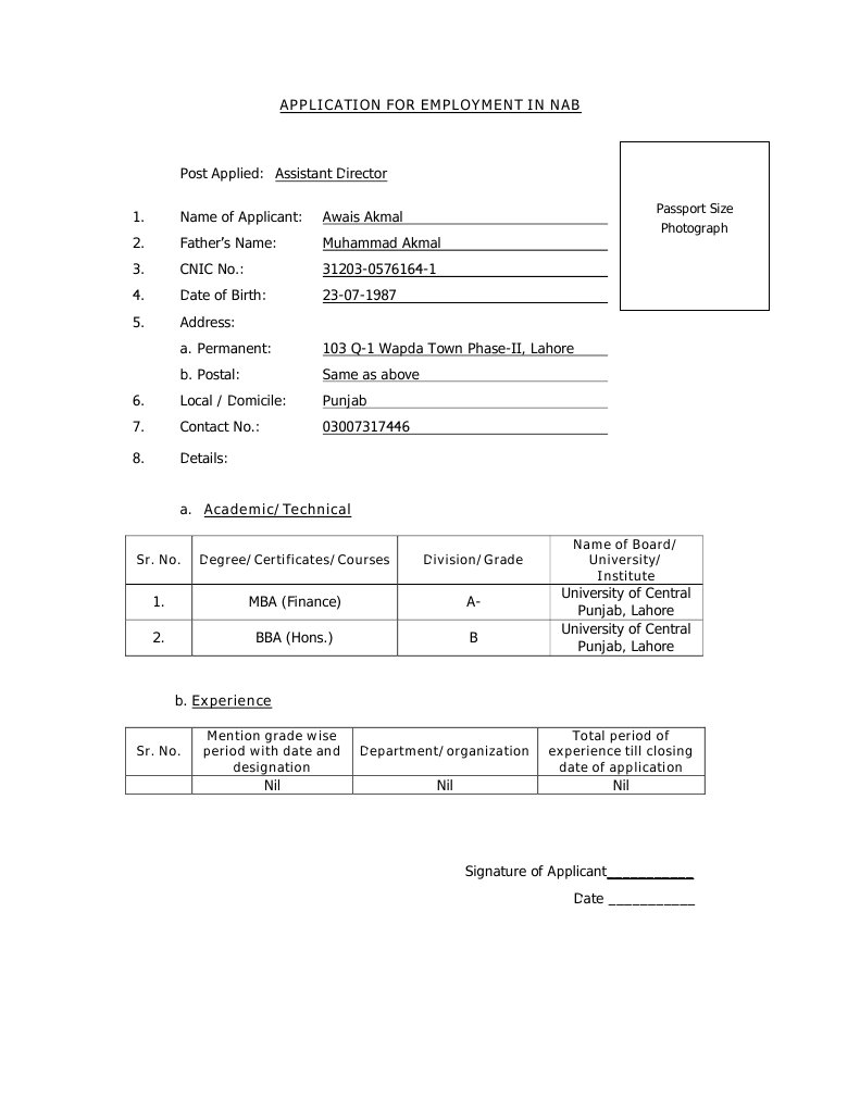 Application For Employment in Nab | PDF | Government And Personhood