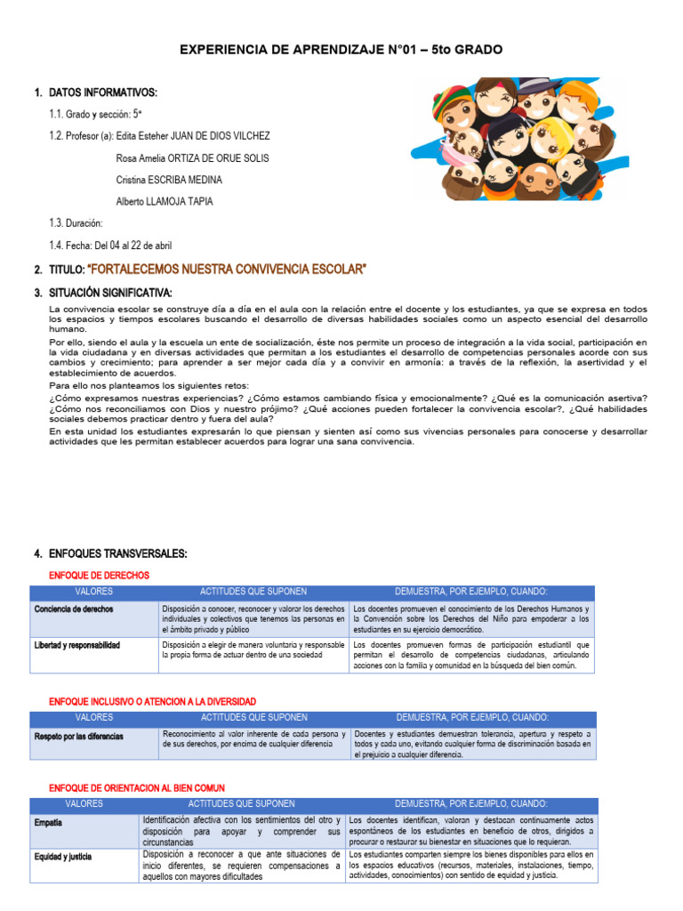 5° Grado - Experiencia de Aprendizaje N°01 | PDF | Números | Decimal