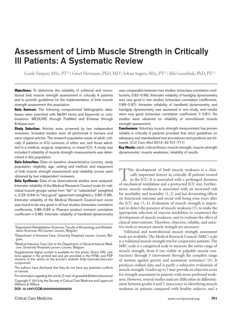 Assessment of Limb Muscle Strength in Critically Ill Patients - A ...