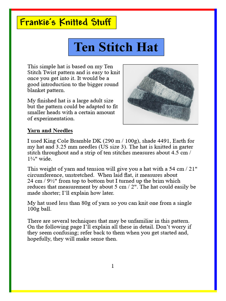 Ten_Stitch_Hat | PDF | Knitting | Clothing