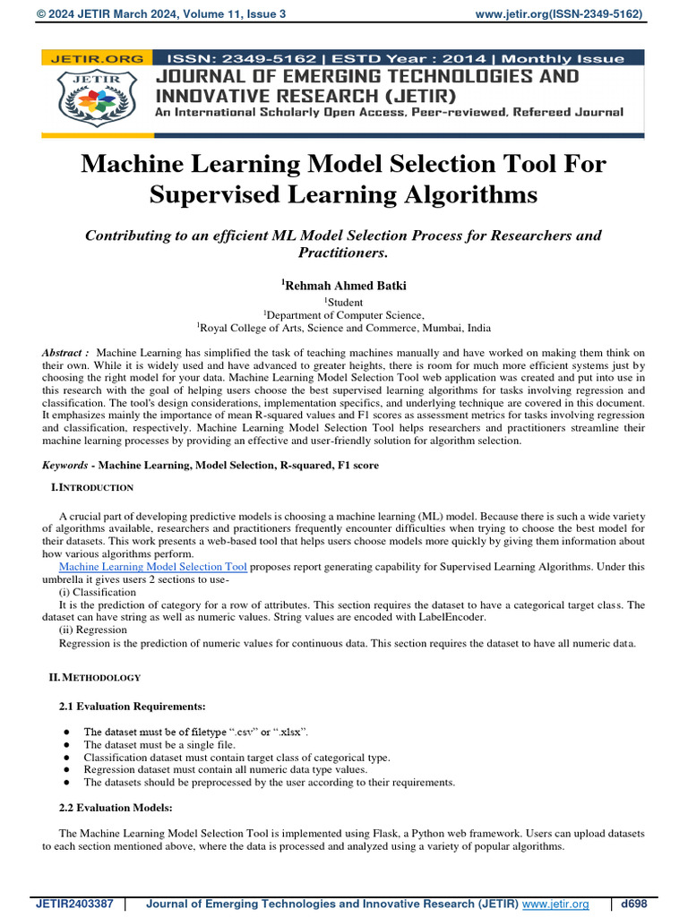 JETIR2403387 | PDF | Machine Learning | Coefficient Of Determination