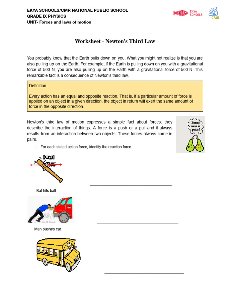 Newton's+Third+Law+ +worksheet | PDF | Force | Newton's Laws Of Motion