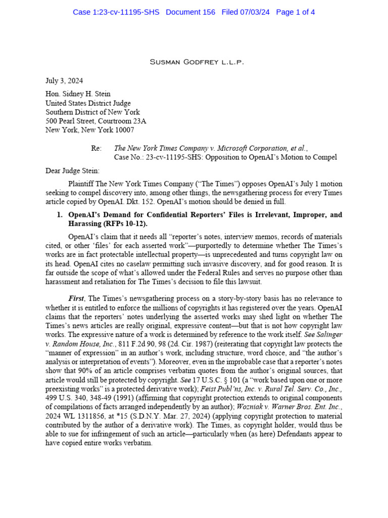 OpenAI request for New York Times reporters' source materials | PDF ... OpenAI request for New York Times reporters' source materials | PDF ...