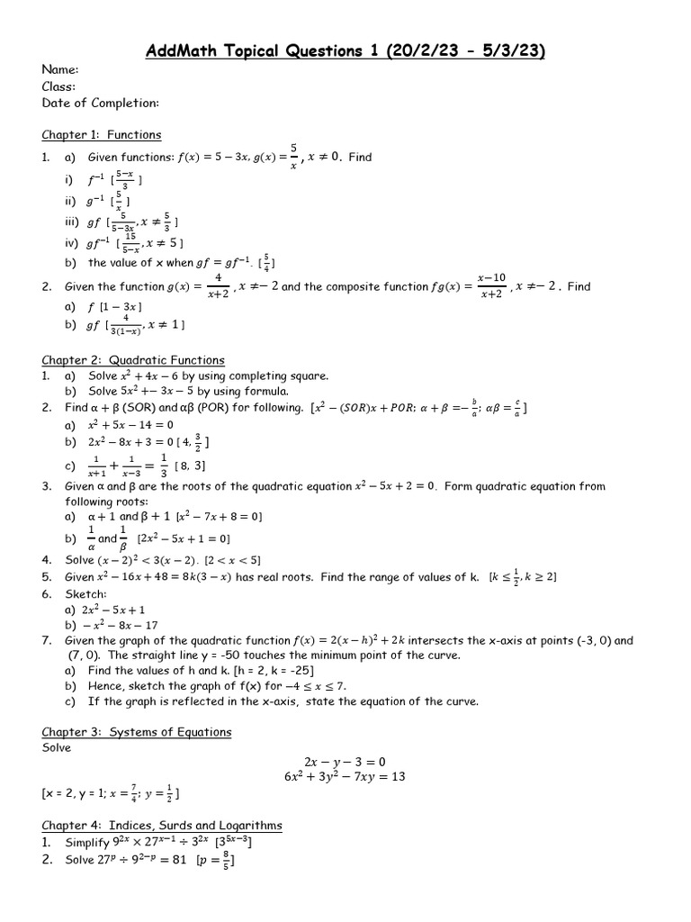 Topical Questions 1 | PDF | Quadratic Equation | Mathematics