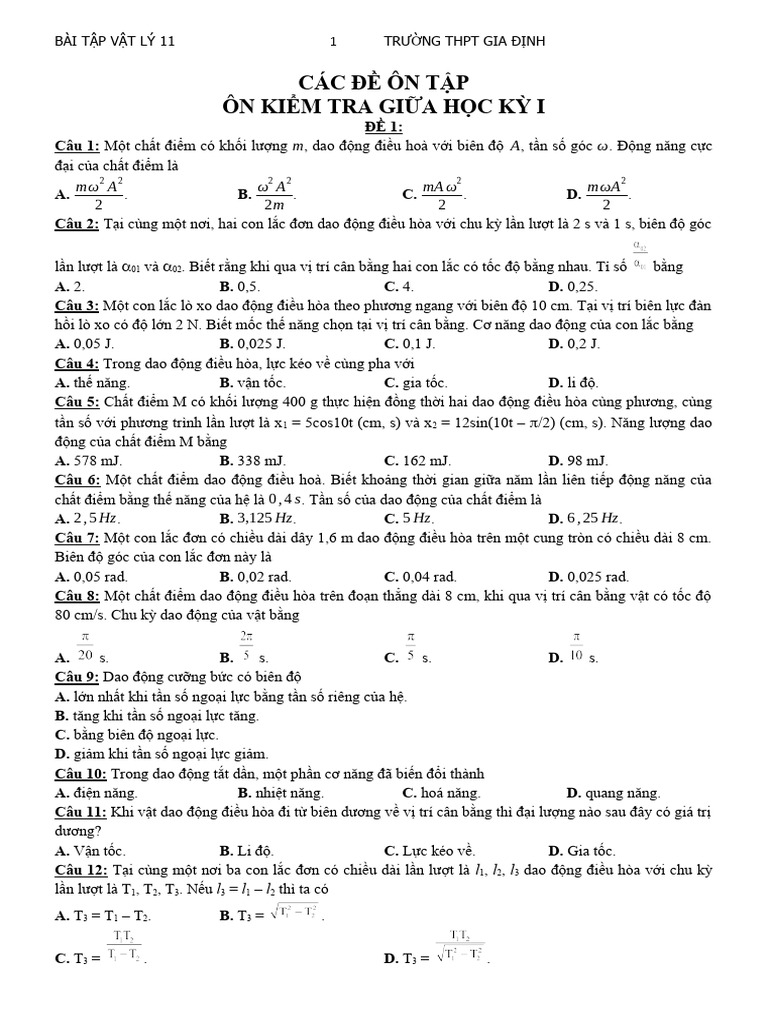 11 GHK 1 Các Đề Ôn Tập | PDF