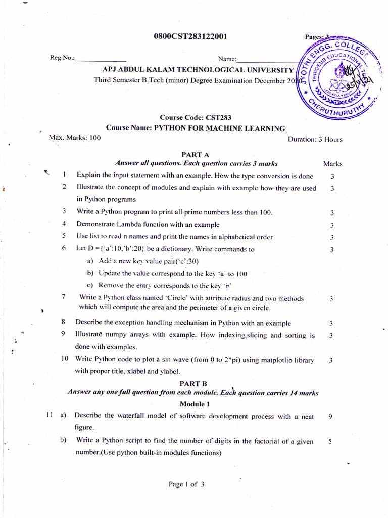 CST283 Python For Machine Learning, December 2020 | PDF | Python ...