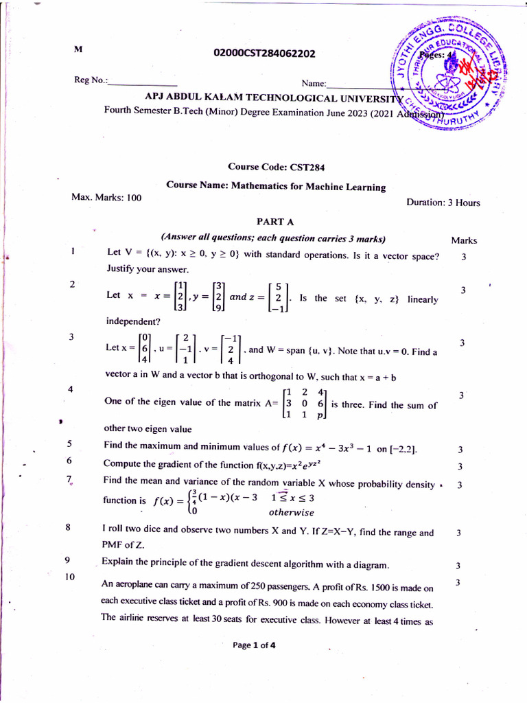 CST284 June 2023 | PDF | Eigenvalues And Eigenvectors | Linear Algebra