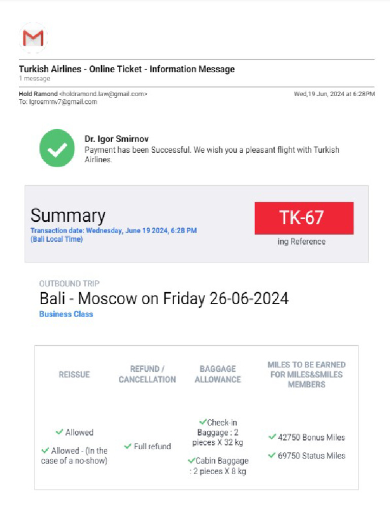 Turkish Airlines Online Ticket Information | PDF