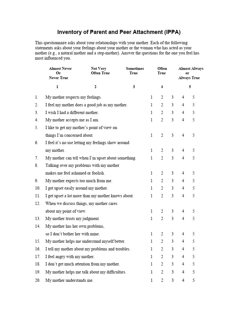 Adolescent Attachment Survey | PDF | Adolescence | Affect (Psychology)