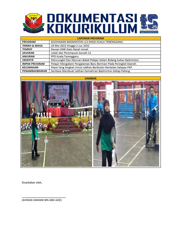 Template Dokumentasi Kokurikulum - badminton | PDF
