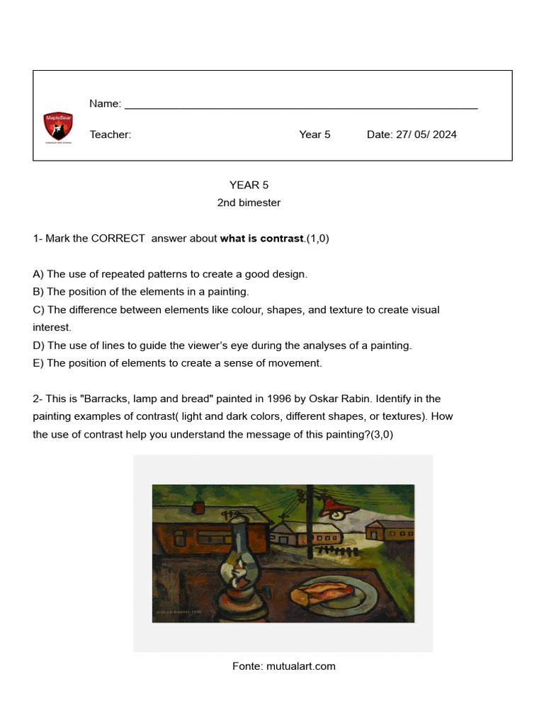 Y5 - Arts Test - 2bm | PDF