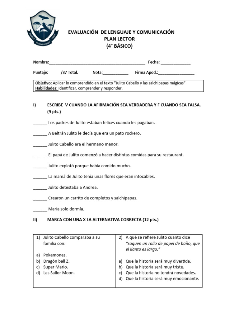 PLAN LECTOR Julito Cabello y Las Salchipapas Mágicas | PDF | Estudios de idiomas extranjeros