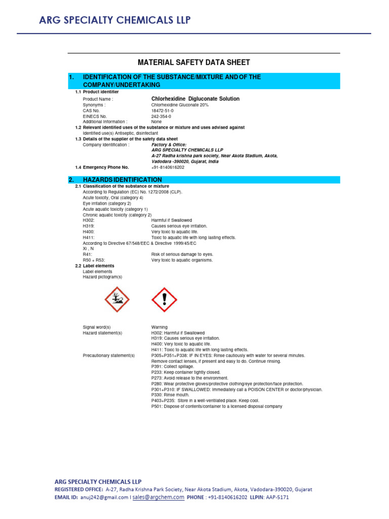 F.T Clorhexidina Gluconato | PDF | Toxicity | Dermatitis