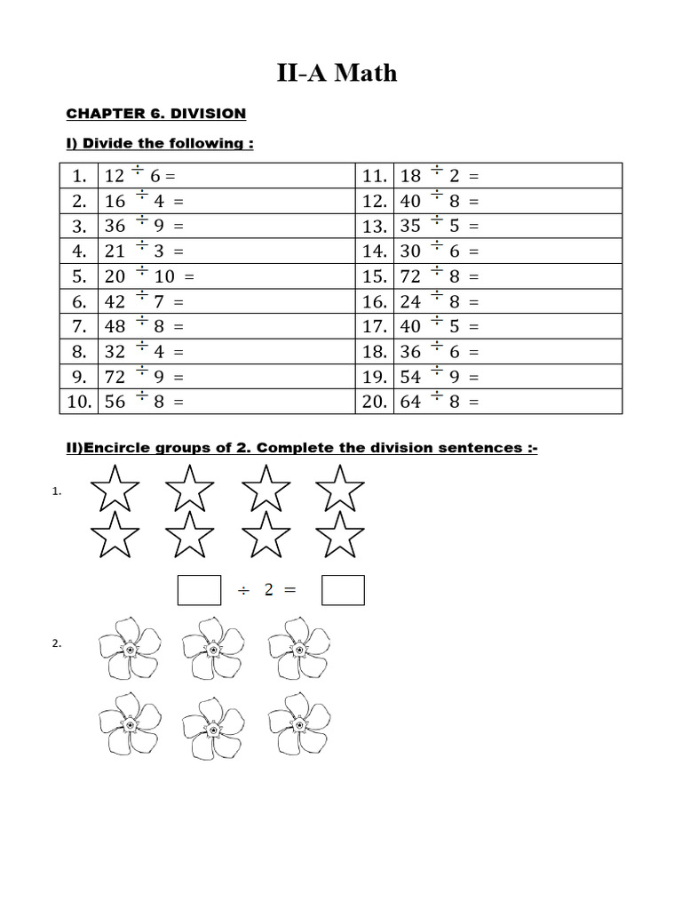 Division Exercises for Class 2 | PDF | Division (Mathematics) | Arithmetic