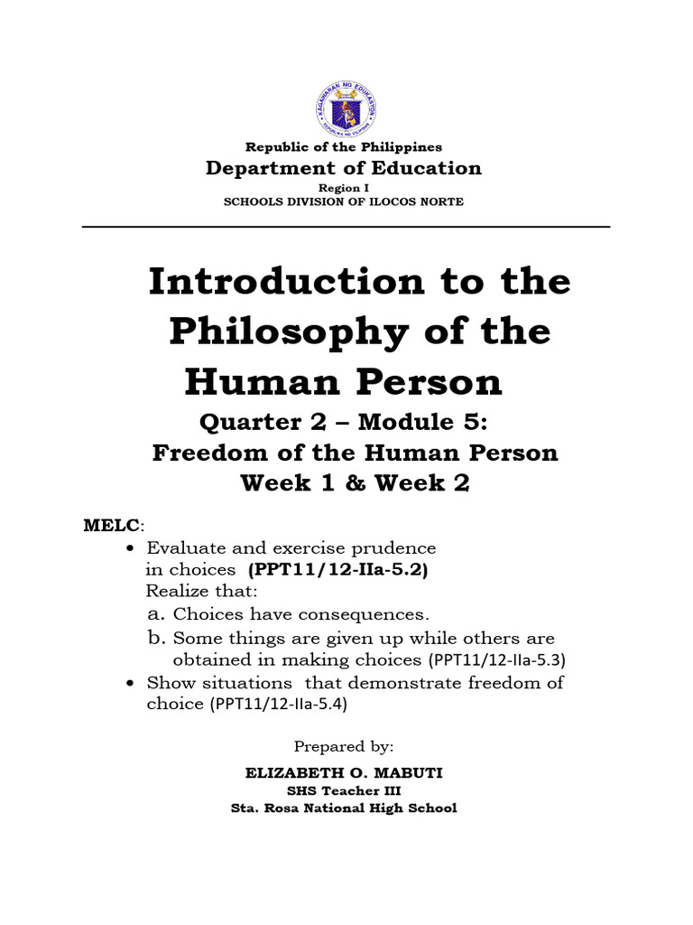 INTRO PHILOSOPHY 11 Q2 Mod5 Week1&2 MELC1 3 MOD Mabuti Elizabeth 1 ...