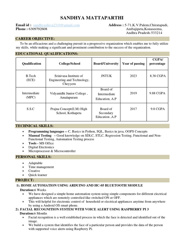 Sandhya M Resume | PDF | Automation | Computing