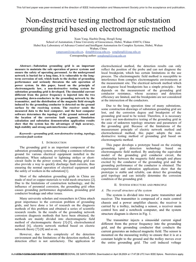 Non-Destructive Testing Method For Substation Grounding Grid Based On ...
