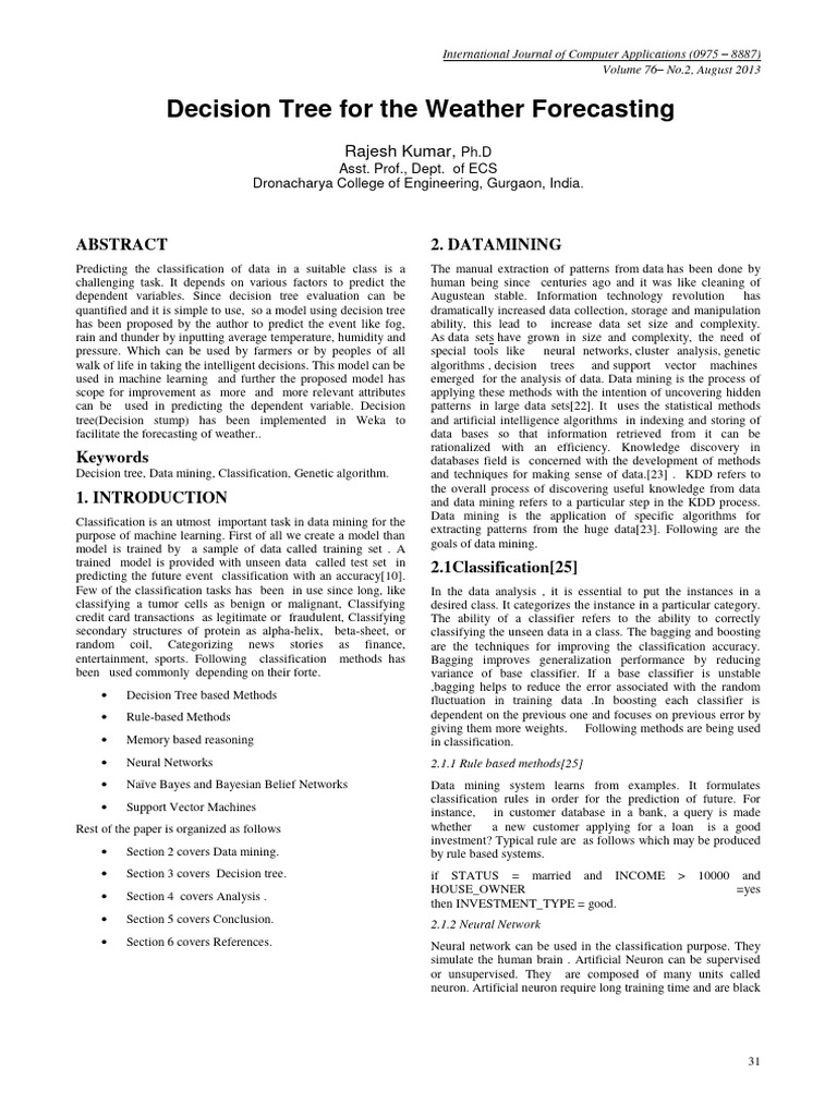 Decision Tree Model for Weather Forecasting | PDF | Machine Learning ...