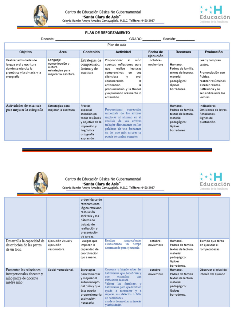 Plan de Aula.docx - Documentos de Google | PDF | Aprendizaje