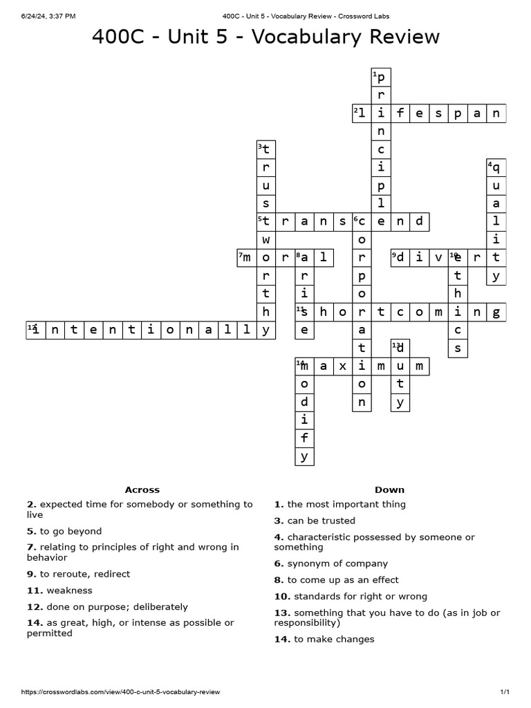 400C - Unit 5 - Vocabulary Review - Answer Key | PDF | Psychology ...