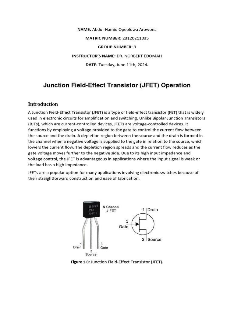 JFET Transistor Operation | PDF | Field Effect Transistor | Transistor