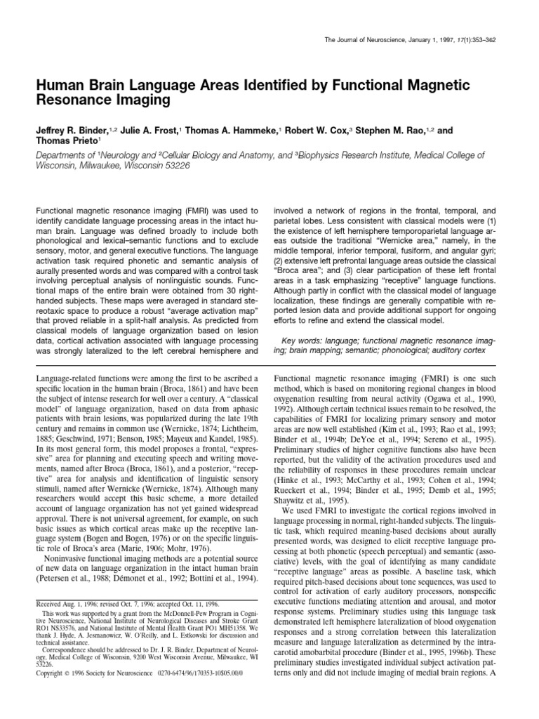 Binder Et Al. 1997 | PDF | Cingulate Cortex | Frontal Lobe