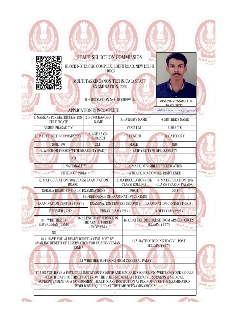 SSC Multi-Tasking Staff Exam Application | PDF