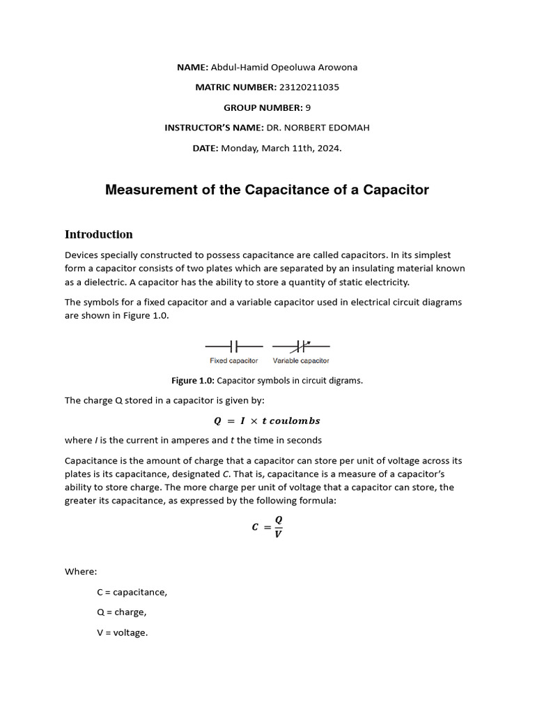 Capacitance of A Capacitor | PDF | Capacitance | Capacitor