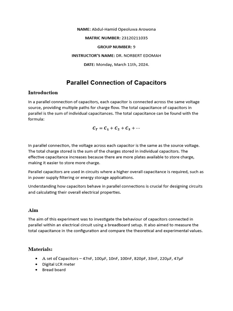 Capacitors in Parallel | Download Free PDF | Capacitor | Series And Parallel Circuits