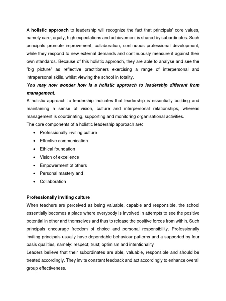 A Holistic Approach To Leadership Success and Capacity Building in ... A Holistic Approach To Leadership Success and Capacity Building in ...