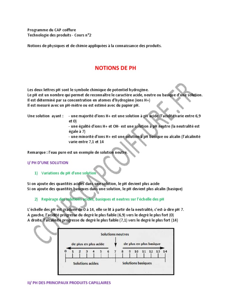 Cours 2 - Notions de PH | PDF | Ph | Shampooing