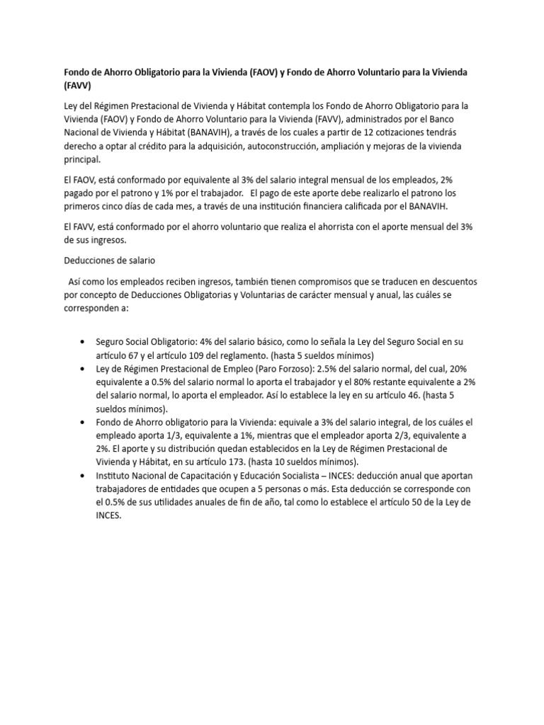 Guía de Ahorro para Vivienda FAOV/FAVV | PDF
