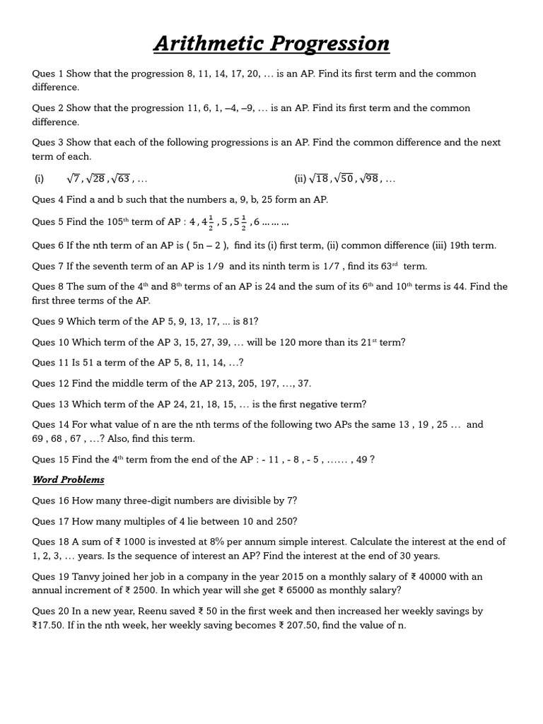 Arithmetic Progression (Assignment) | PDF