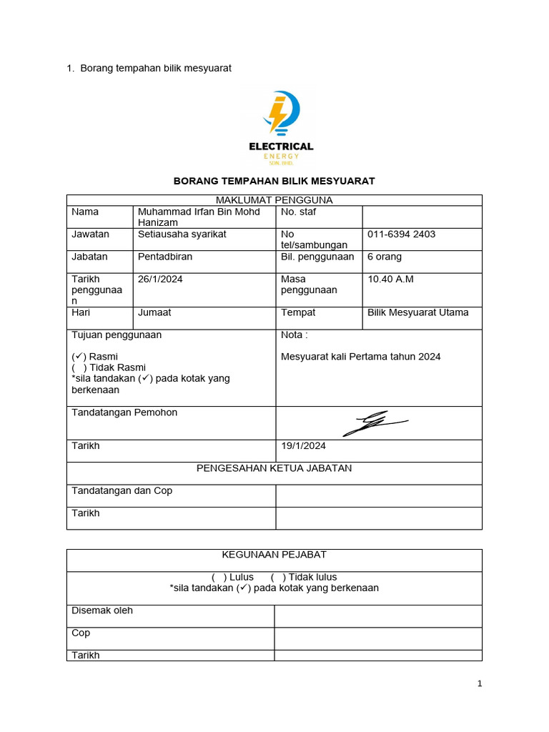 DEA 2332 - contoh laporan minit mesyuarat, memo panggilan mesyuarat dan borang tempahan bilik ...