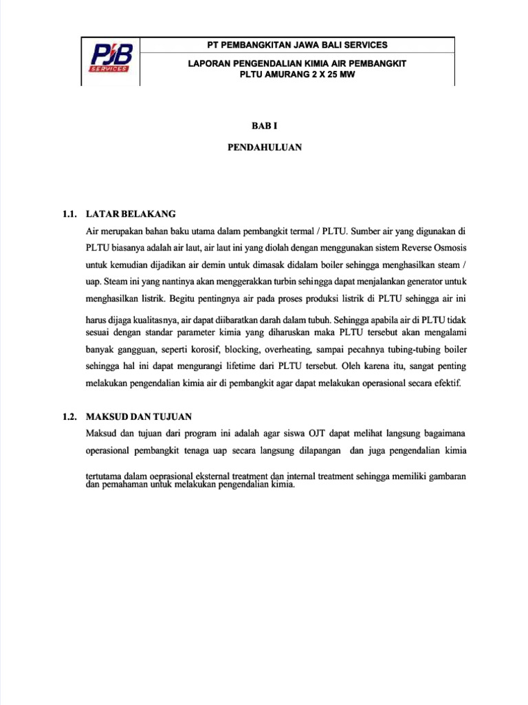 PDF Laporan Kimia Pembangkit Pltu Amurang 2 X 25 MW - Compress | PDF ...
