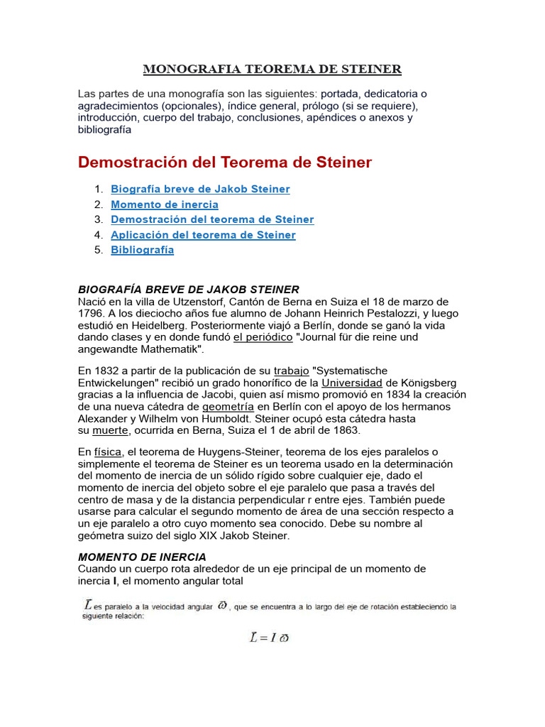 Monografia Teorema de Steiner | PDF | Rotación | Física