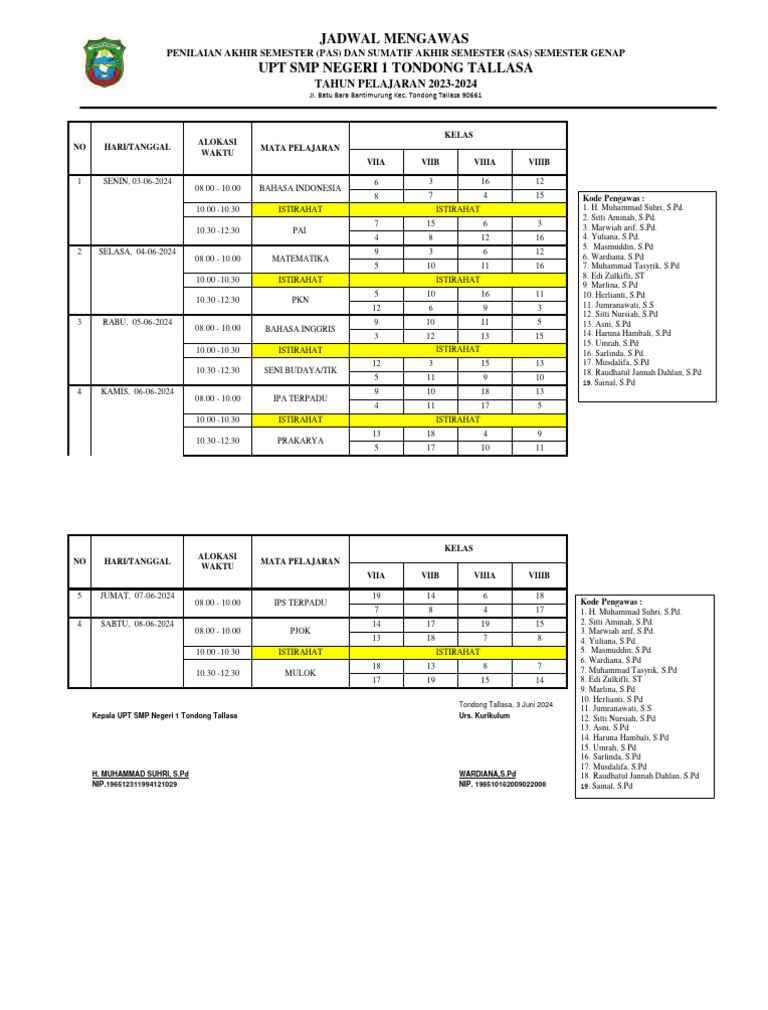 JADWAL PAS Genap 2023 - 2024 - 020635 | PDF