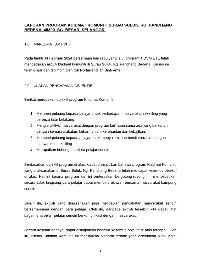 Laporan Program Khidmat Komuniti Di Surau Suluk | PDF